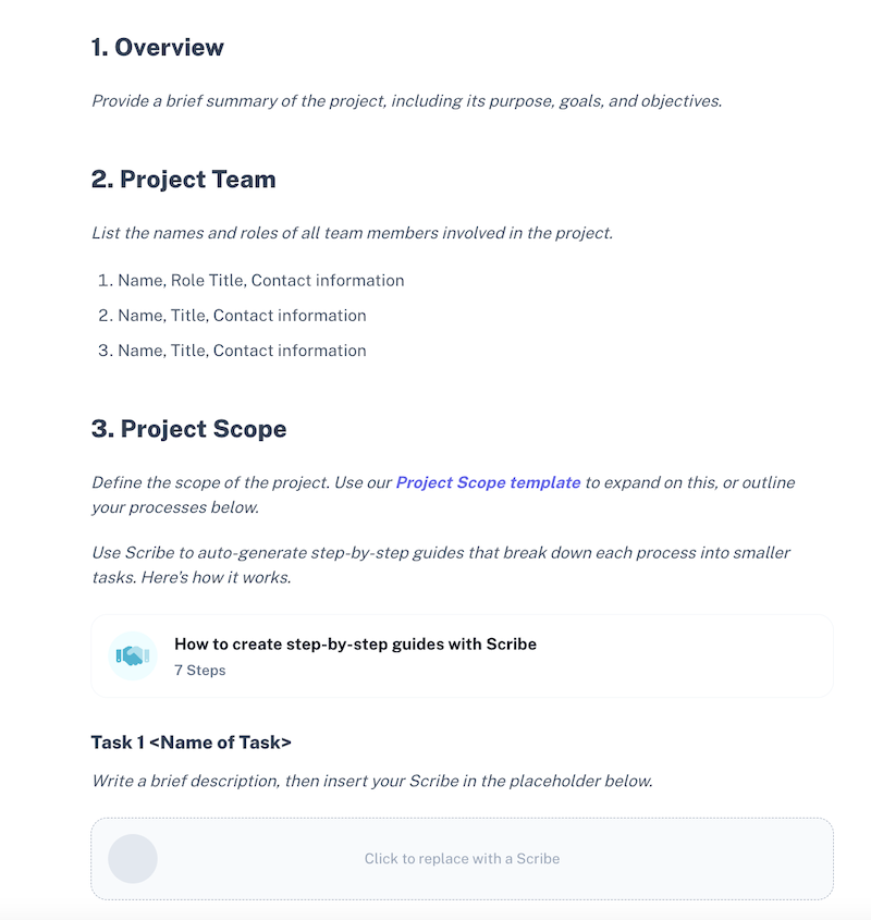 Project Documentation Template | Scribe Project Documentation Template | Scribe